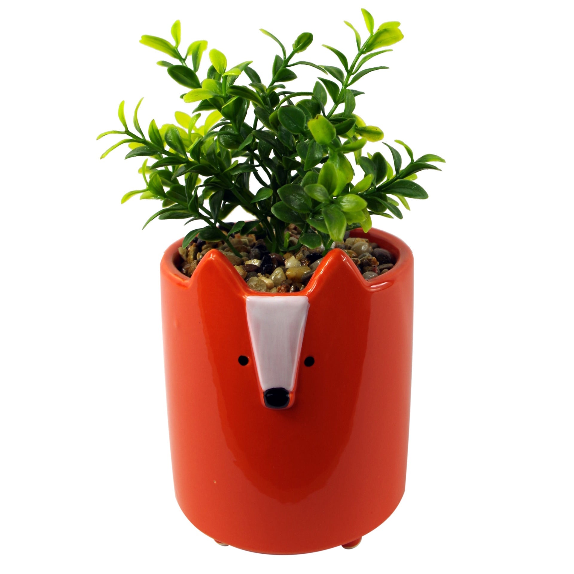 20cm Ceramic Orange Fox Planter with Artificial Foliage Plant ...